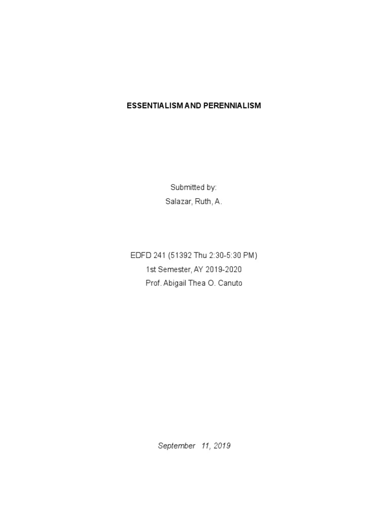 Essentialism/Perennialism | PDF | Thomism | Curriculum