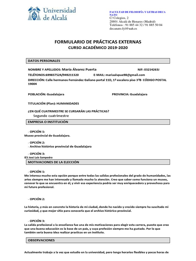 Formulario Practicas Externas | PDF