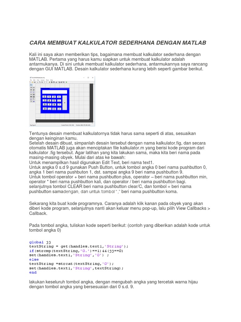 CARA MEMBUAT KALKULATOR SEDERHANA DENGAN MATLAB by (SULAEMAN) | PDF ...