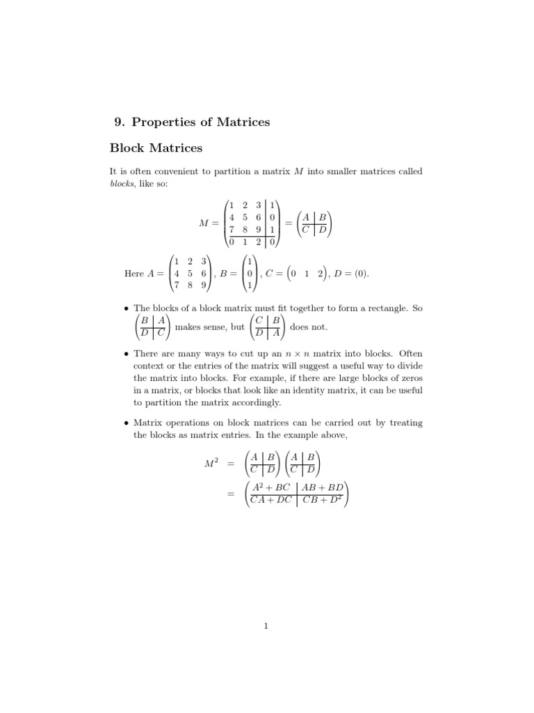 Block Matrices | PDF | Matrix (Mathematics) | System Of Linear Equations