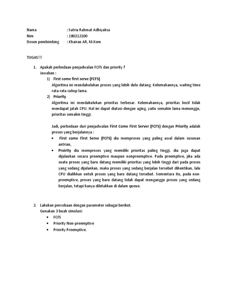 Laporan Proses Algoritma Penjadwalan | PDF