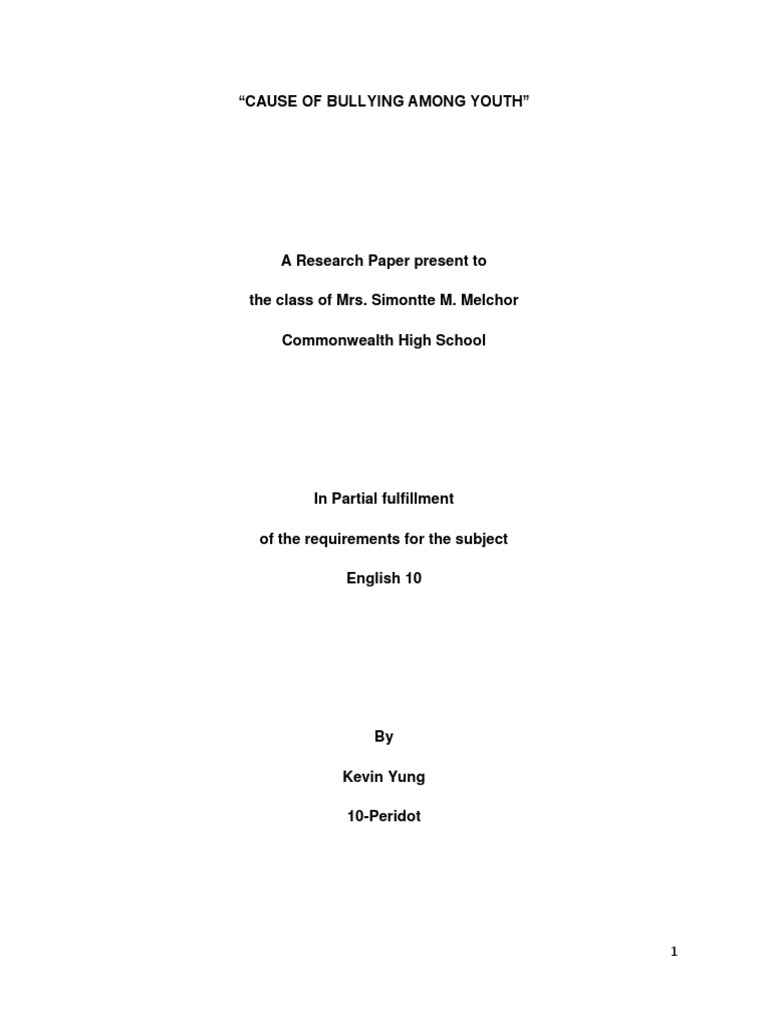 Bullying Research Paper | PDF | Bullying | Anxiety Disorder