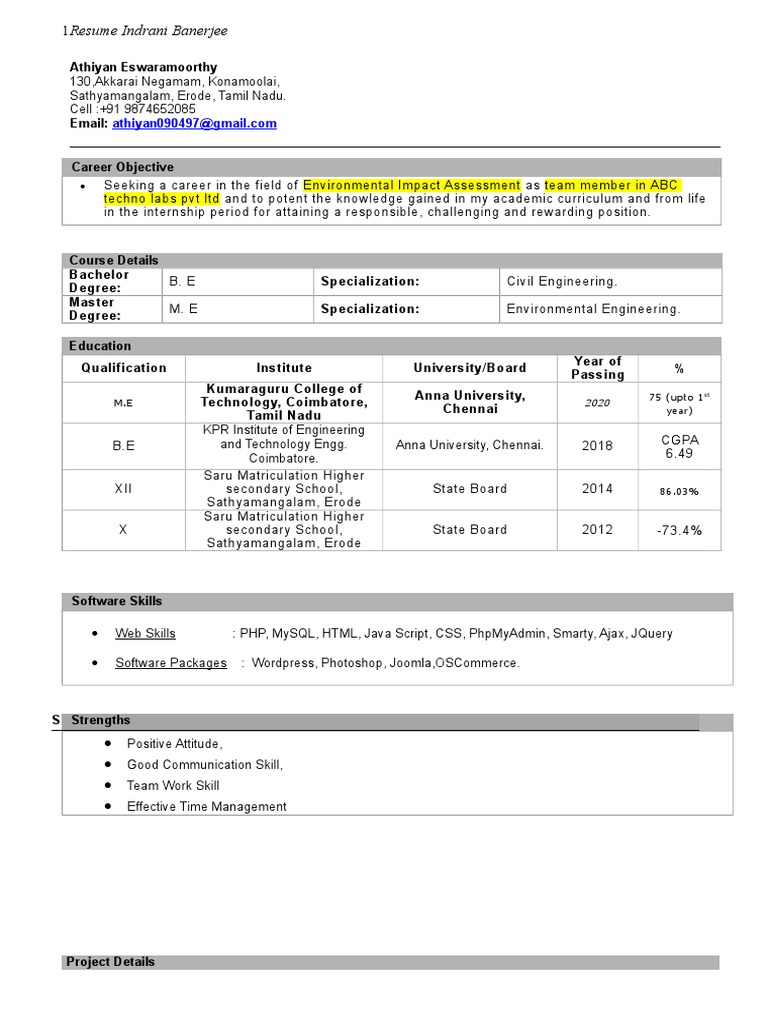 Basic Fresher Resume For Students Template | PDF