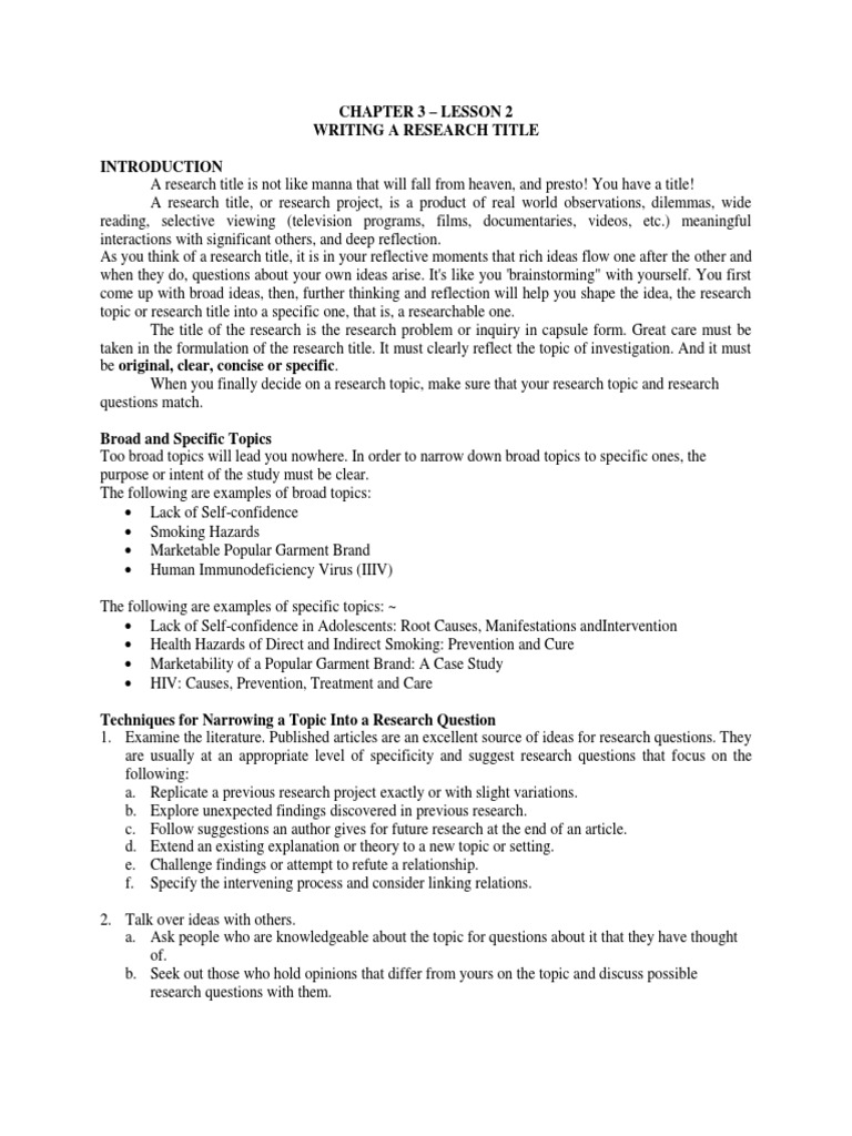 CHAPTER 3. Lesson 2. Writing A Research Title 2 | PDF | Inclusion ...