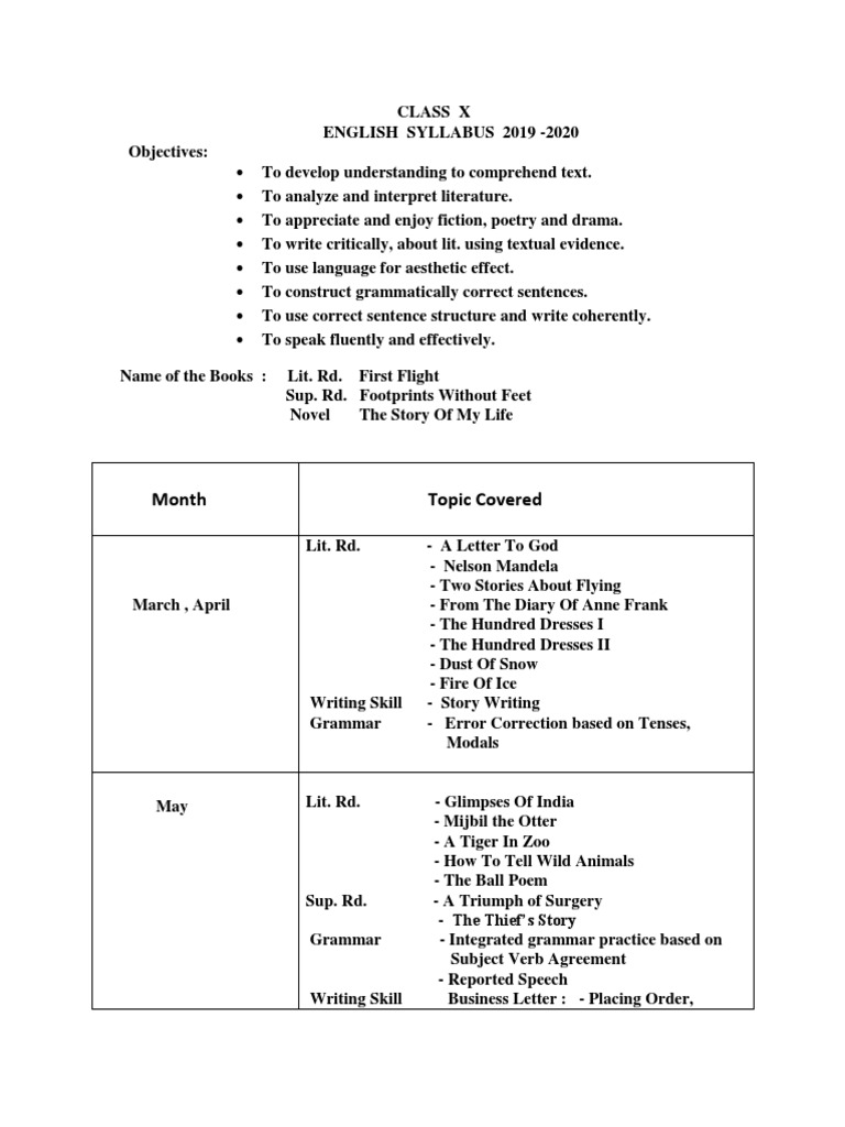 Class 10 English 2019-20 Ydgj | PDF | English Language | Linguistics