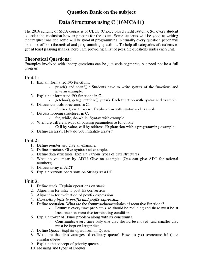 Question Bank | PDF | Queue (Abstract Data Type) | Subroutine