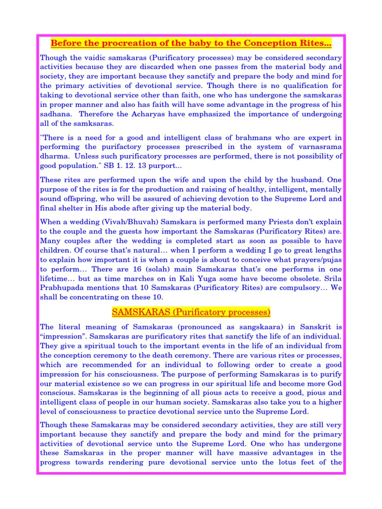 Importance of Samskaras in Procreation | PDF | Bhagavata Purana ...