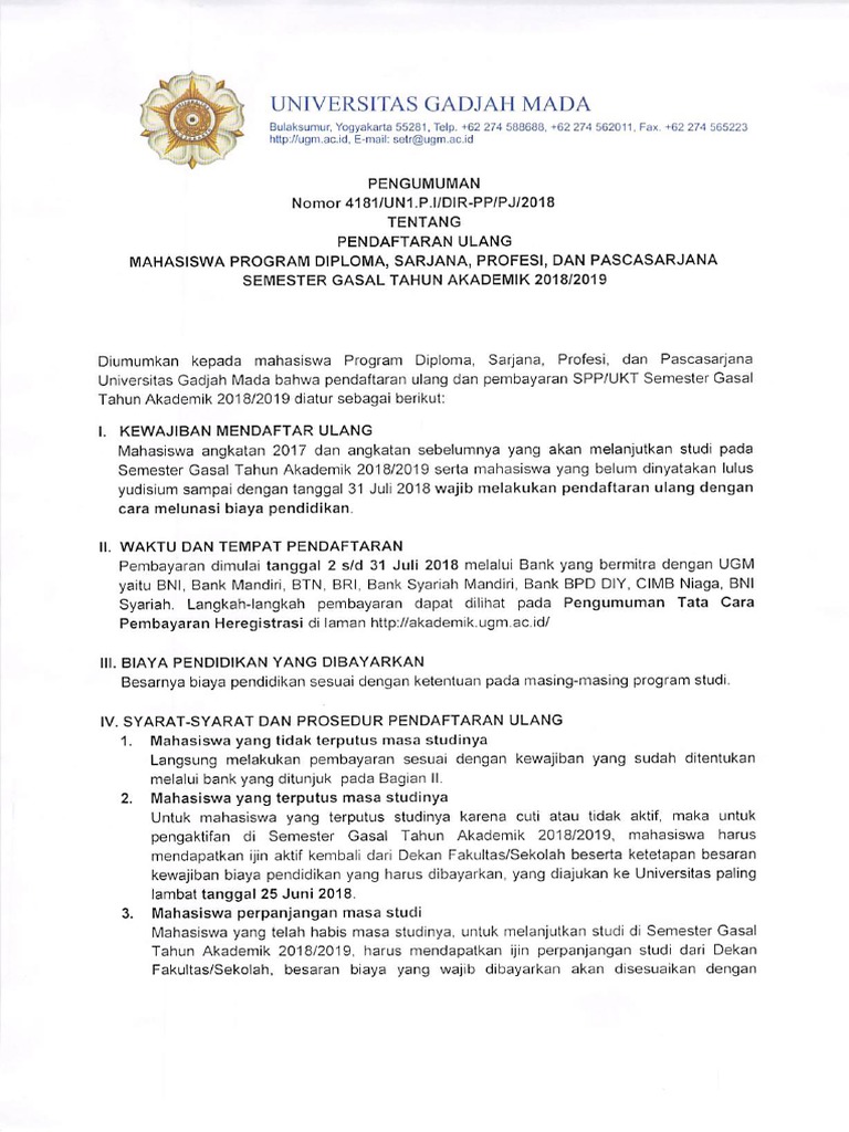 Heregistrasi Gasal Ugm | PDF
