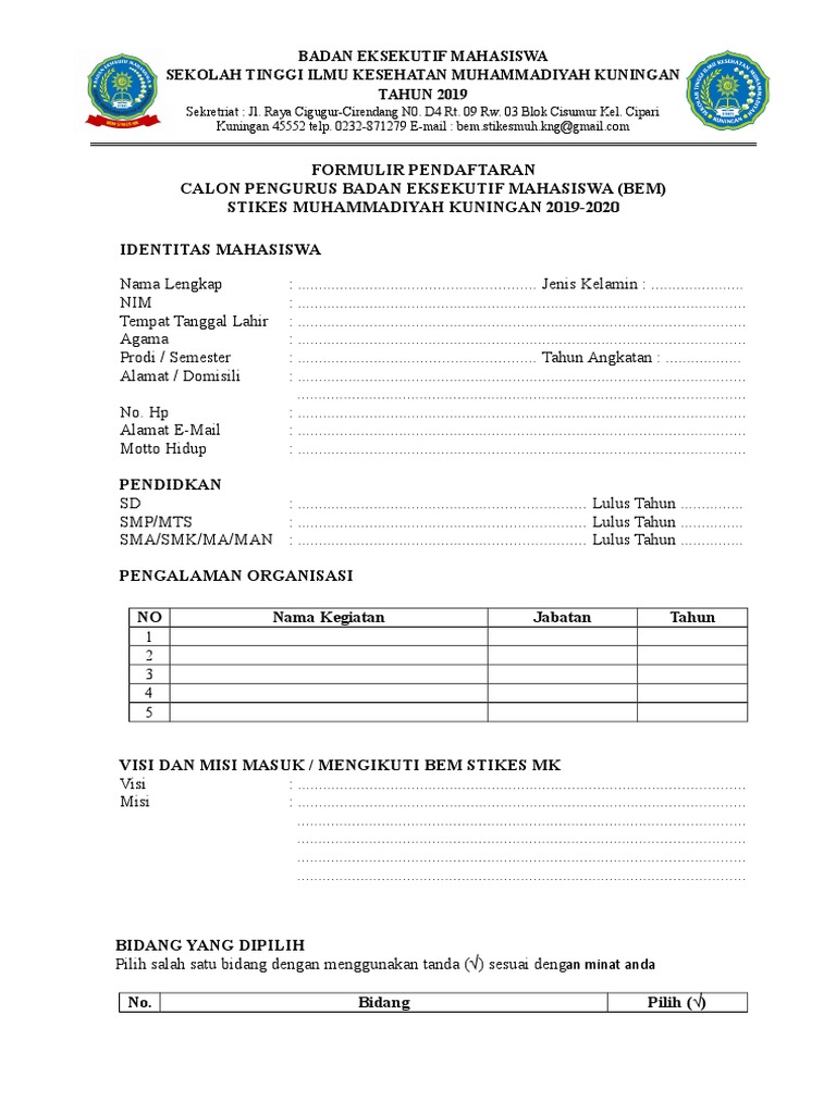 Formulir Pendaftaran BEM-1 | PDF