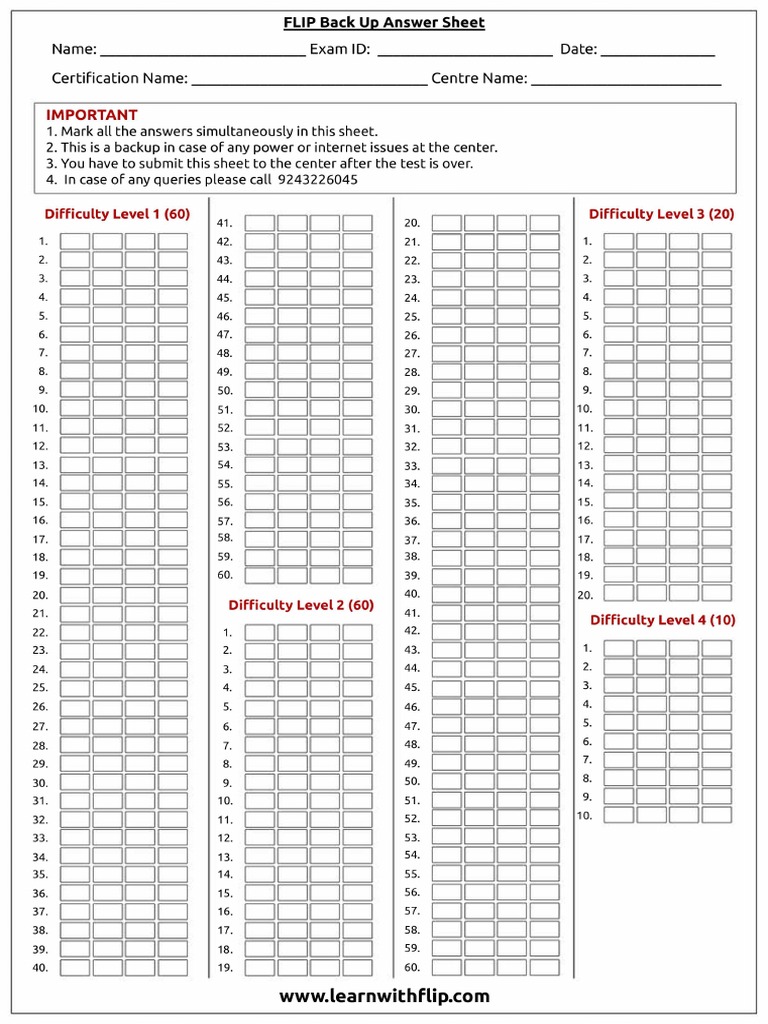 Answer Sheet Template 1 25