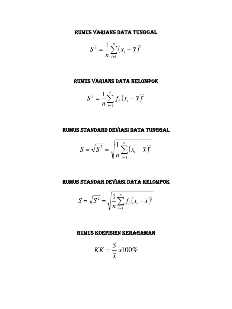 Rumus Varians, Standar Deviasi & Koefisien Keragaman | PDF