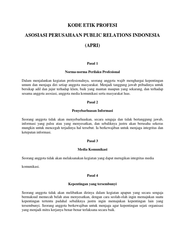Kode Etik Profesi Public Relations Indonesia | PDF | Bisnis | Hukum