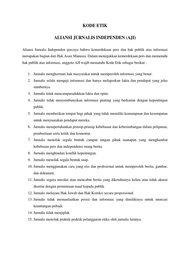 Kode Etik AJI Dan PWI | PDF