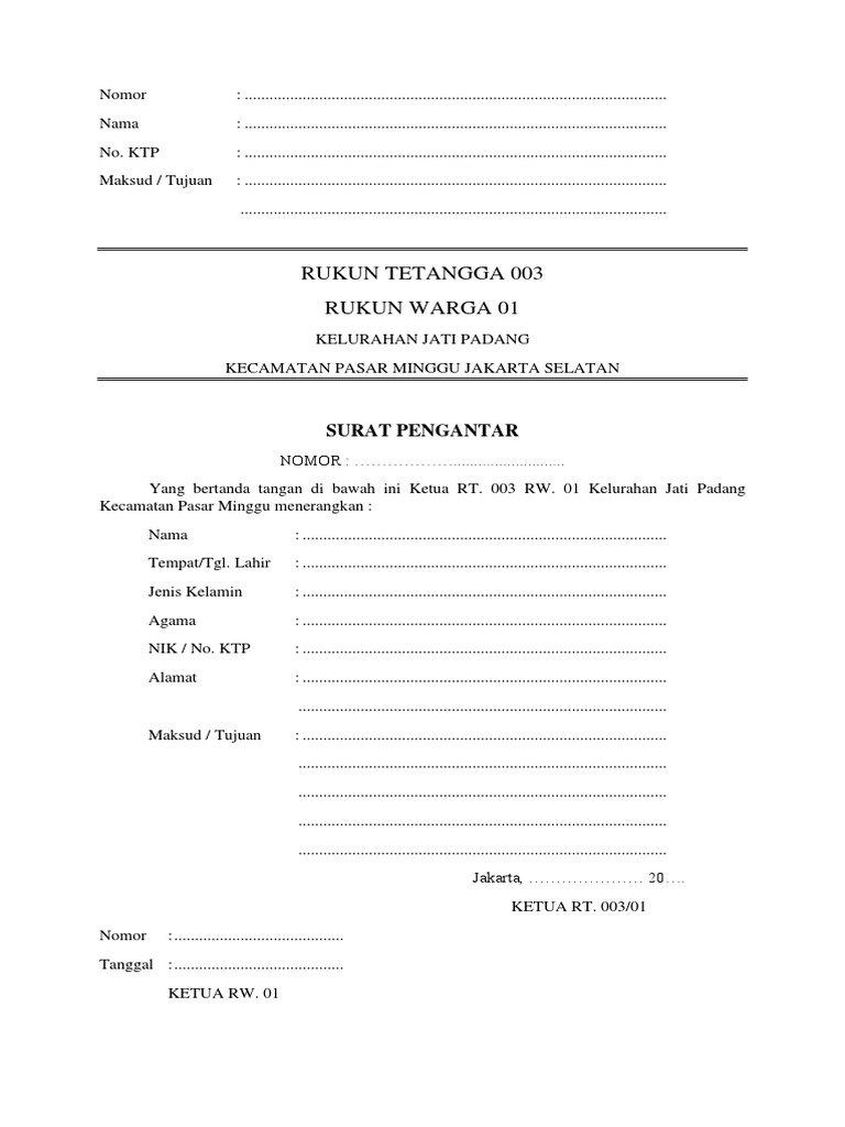 Template Surat Pengantar RT | PDF
