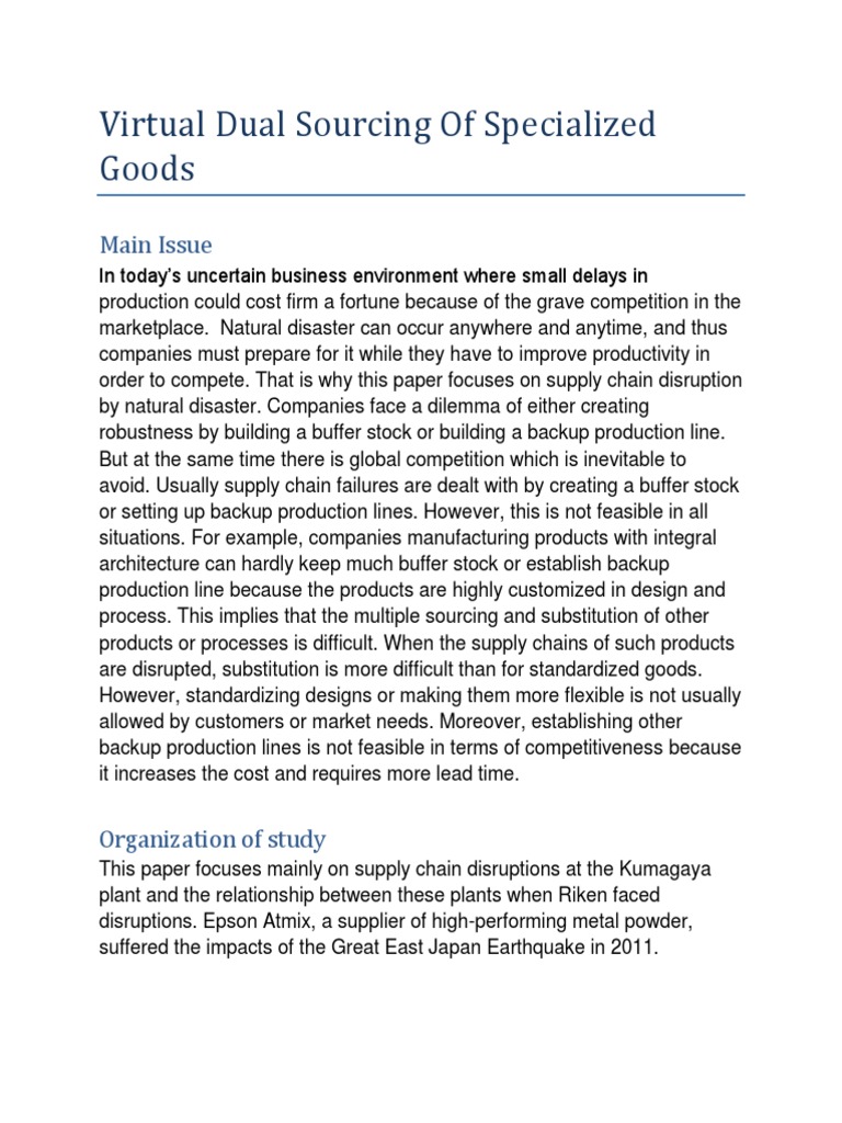 Virtual Dual Sourcing of Specialized Goods | Download Free PDF | Supply ...