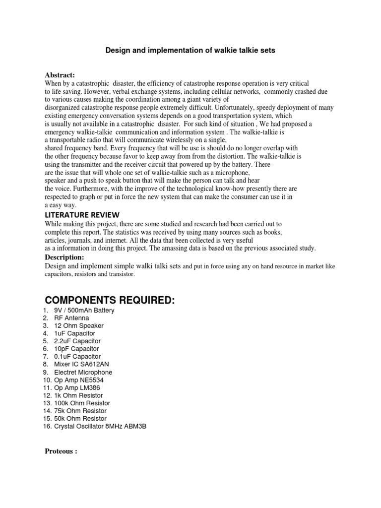 Design and Implementation of Walkie Talkie Sets | PDF | Amplifier ...