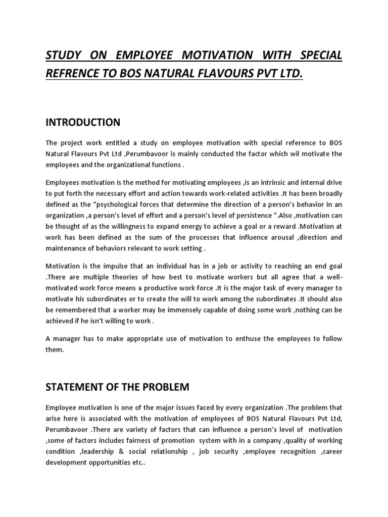 A Study on Employee Motivation at BOS Natural Flavours Pvt Ltd: An ...