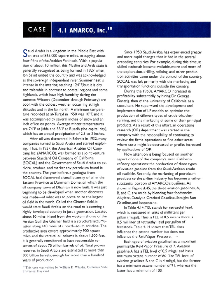 Amarco Inc Linear Programming Case PDF | PDF