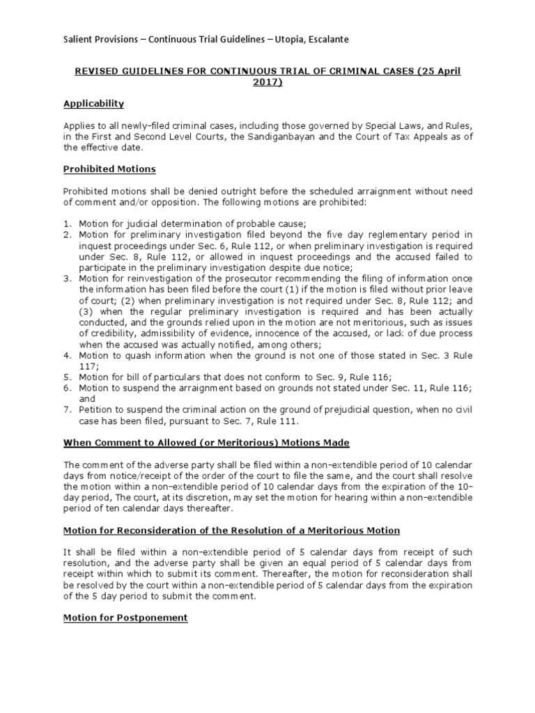 Continuous Trial Guidelines | PDF | Separation Of Powers | Justice