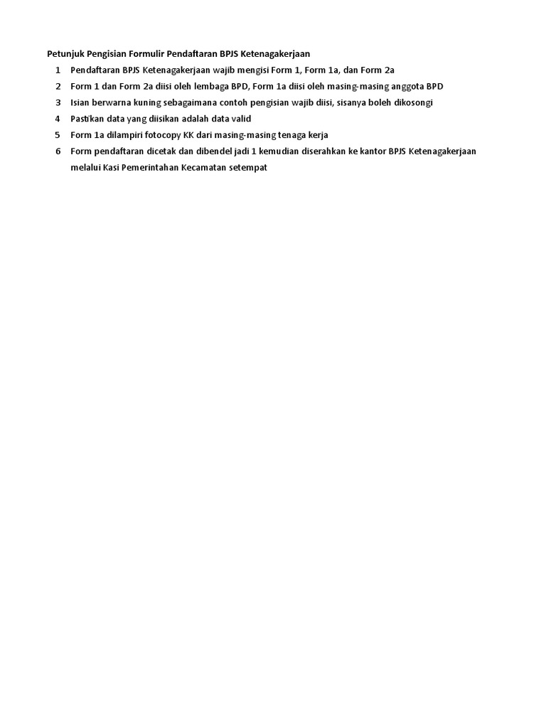 Panduan Pengisian Formulir BPJS Ketenagakerjaan | PDF