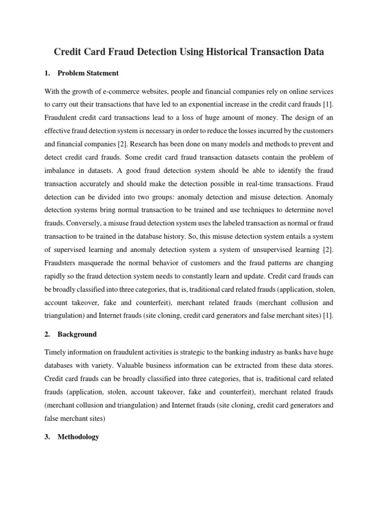 Credit Card Fraud Detection Using Historical Transaction Data | PDF ...
