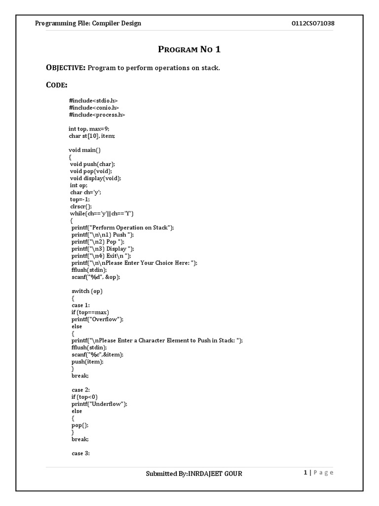 Program To Perform Operations On Stack.: Rogram O | PDF | Software | C ...