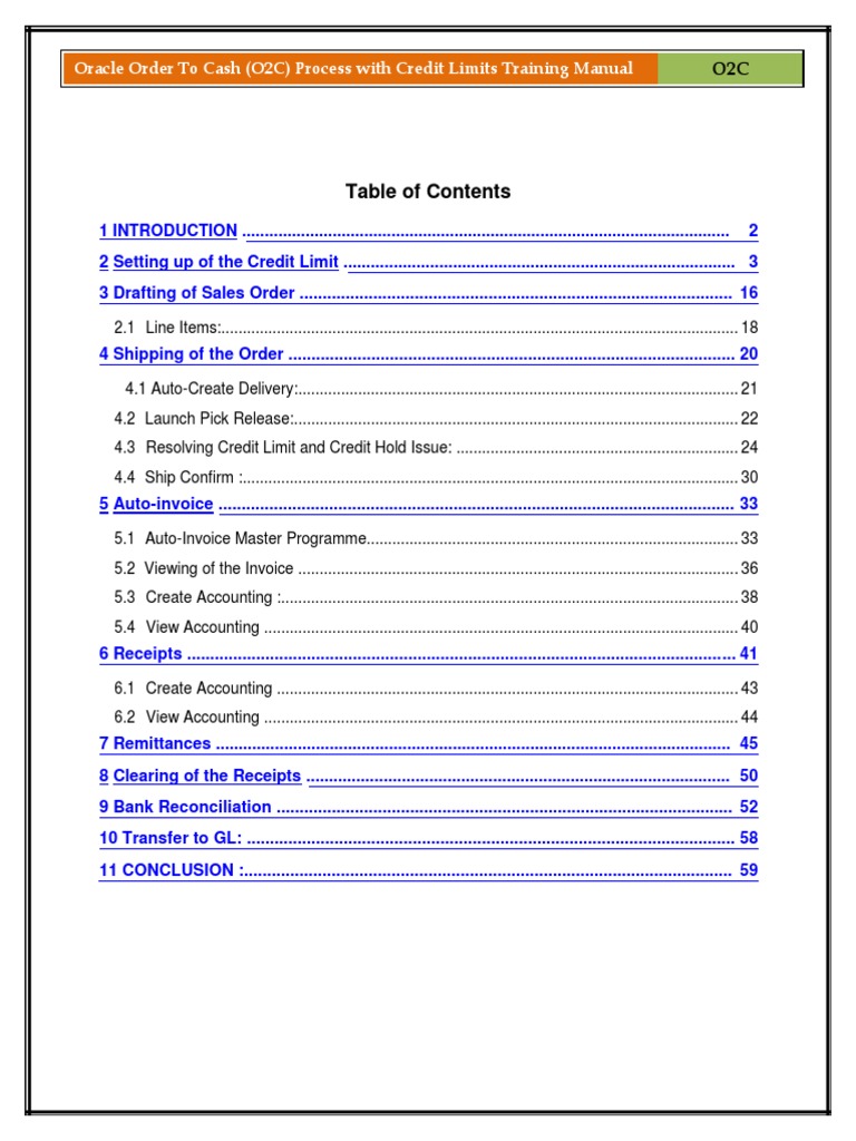 Oracle Order To Cash (O2C) Process With Credit Limits Training Manual ...