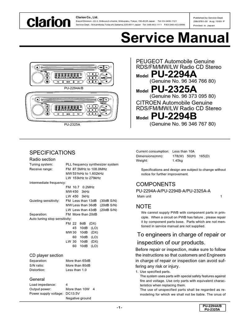 Clarion Pu-2294a Pu-2325a Pu-2294b PDF | PDF | Power Supply | Analog To Digital Converter
