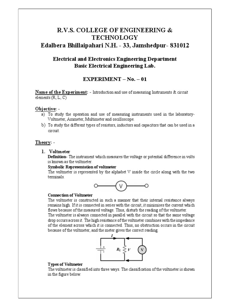 BEE LAB MANUAL FINAL1st Semester | PDF | Resistor | Capacitor
