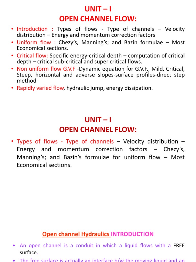 01.introduction and Types of Channels | PDF | Fluid Mechanics | Pressure