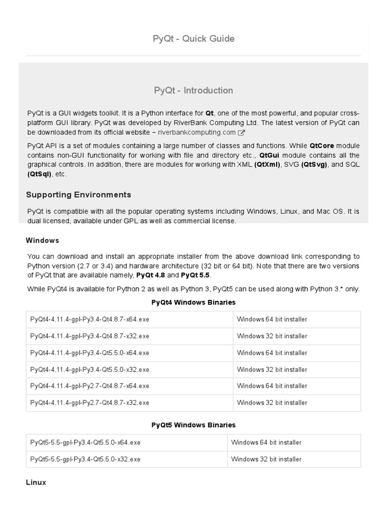 PyQt - Quick Guide - Tutorialspoint | PDF | Dialog Box | Human–Computer Interaction