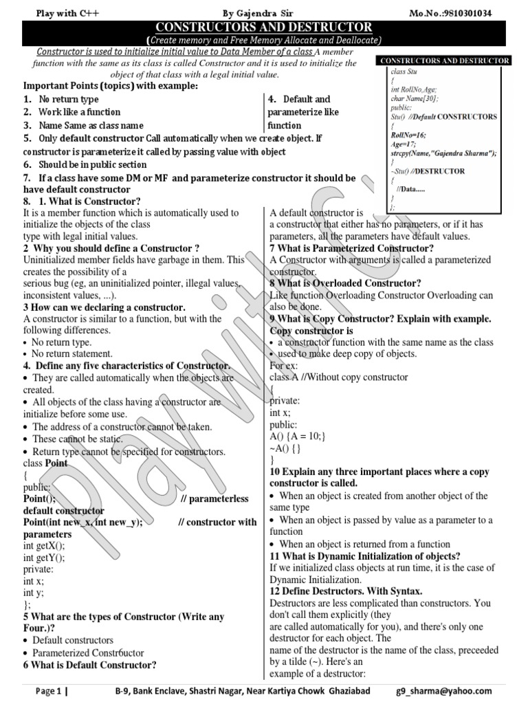 12 Constructor And Distructor Pdf Constructor Object Oriented