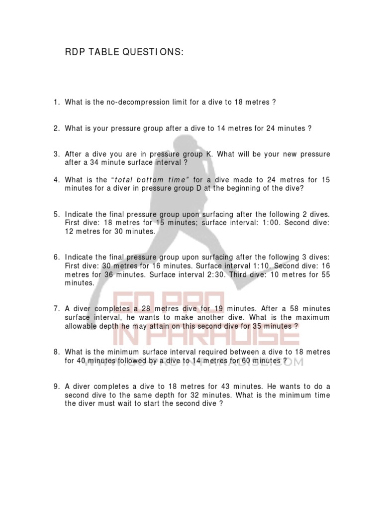 PADI RDP eRDPml Questions | PDF | Scuba Diving | Diving Equipment