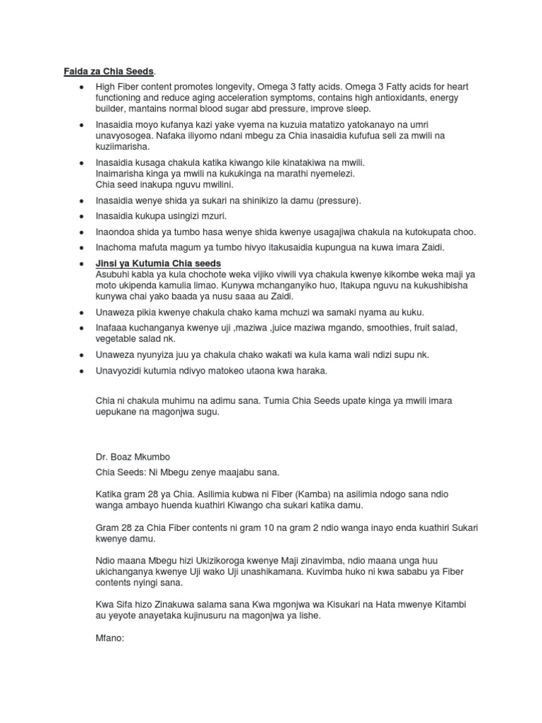 Faida Za Chia Seeds | PDF