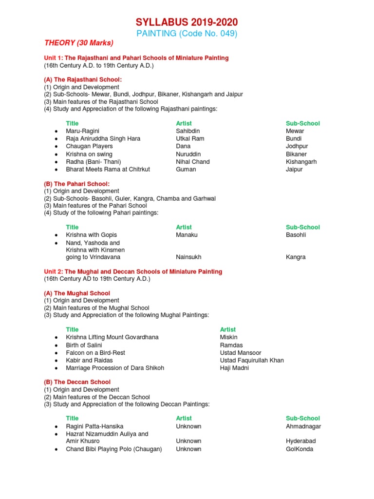 Syllabus 2019-2020 | PDF | Paintings | Plastic Arts
