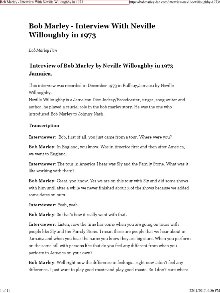 Bob Marley - Interview 1973 PDF | PDF | Bob Marley
