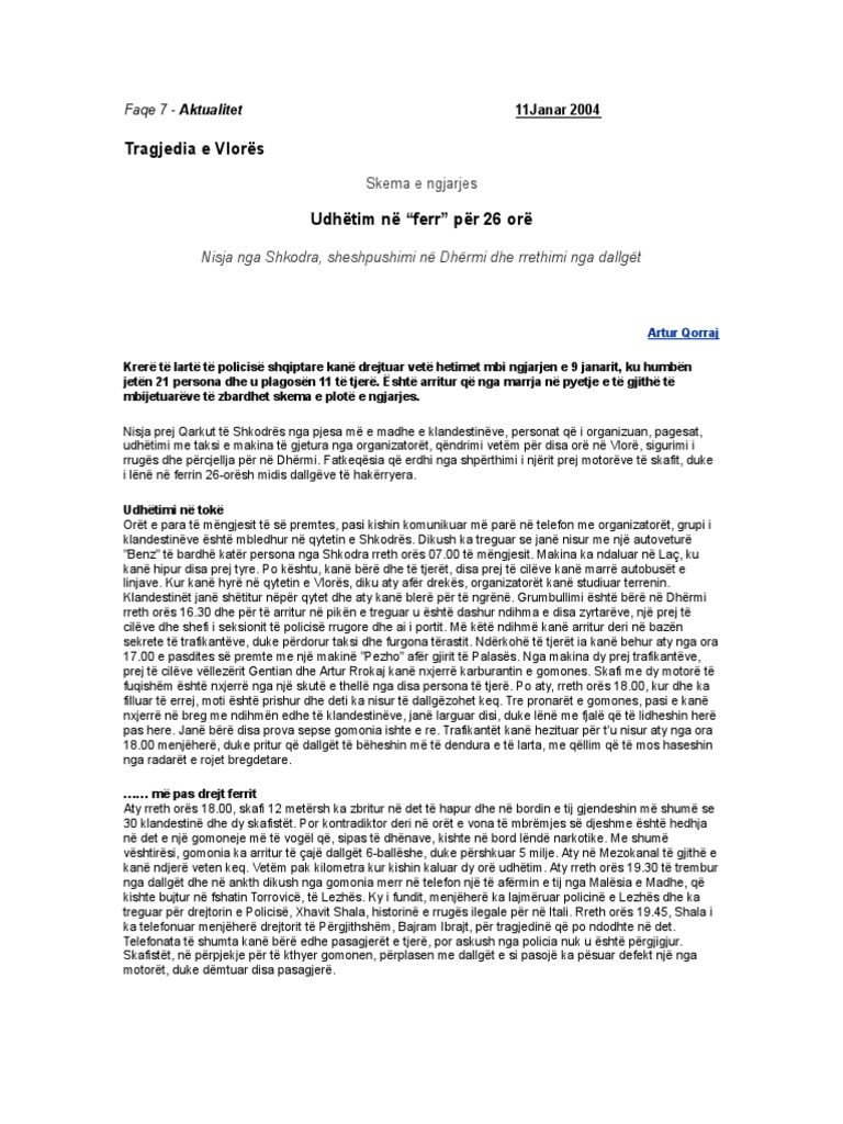 Tragjedia e Vlores - Ne Det - 21 Te Vdekur | PDF