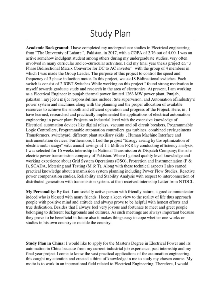 Study Plan | PDF | Automation | Electric Power