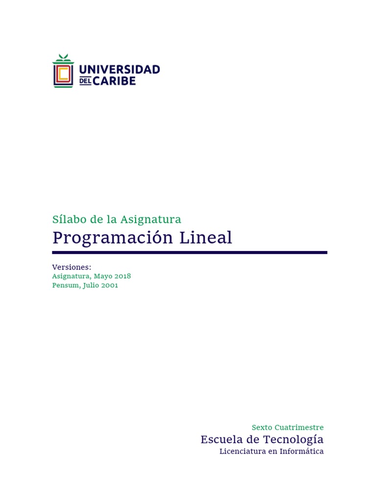 Silabo Programacion Lineal | PDF | Programación lineal | Evaluación