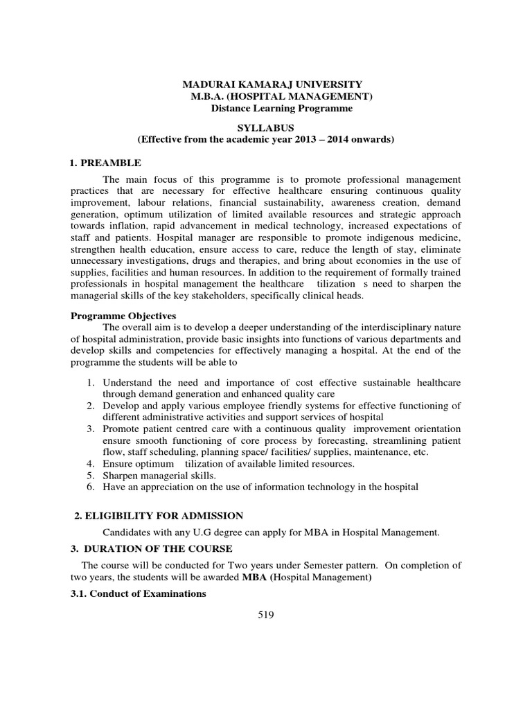 MBA Hospital Management Syllabus | PDF | Marketing | Economics