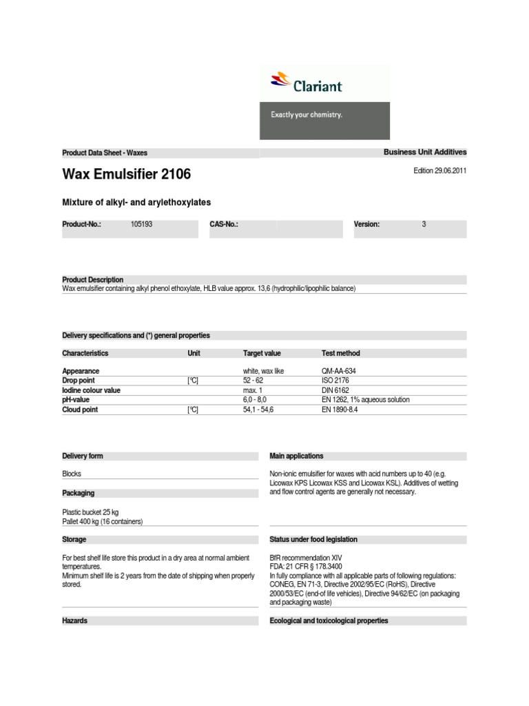 Emulgador 2106 | PDF | Wax | Chemical Substances