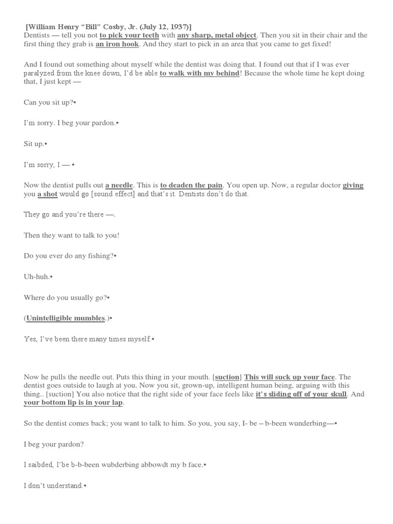 Bill Cosby The Dentist Script | PDF