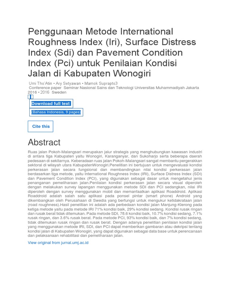 Penggunaan Metode International Roughness Index | PDF