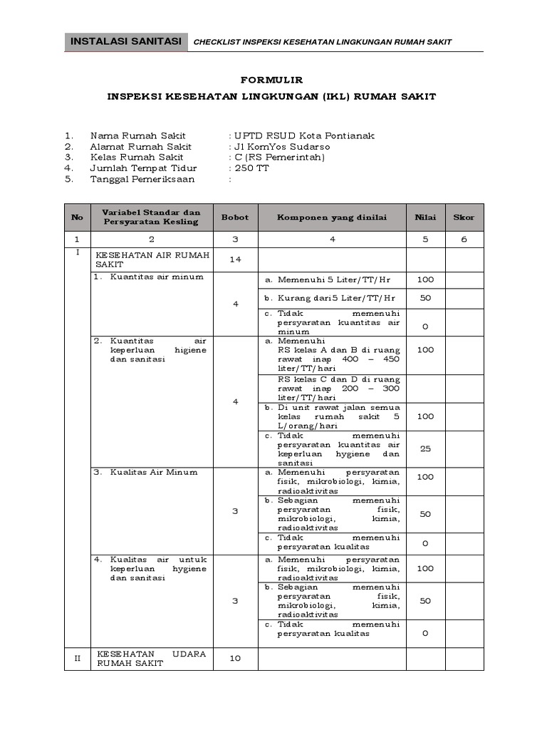 Form Inspeksi KL Rumah Sakit | PDF