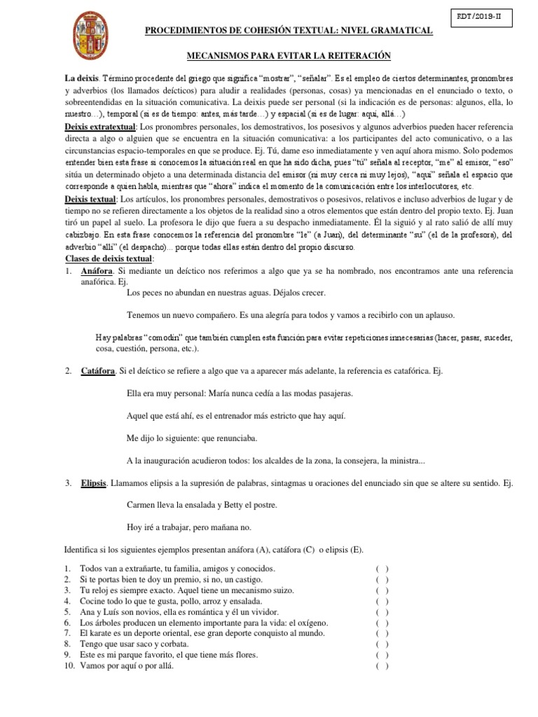 FICHA 3 - LA REITERACIÓN - Mecanismos de Cohesión | PDF | Lingüística ...