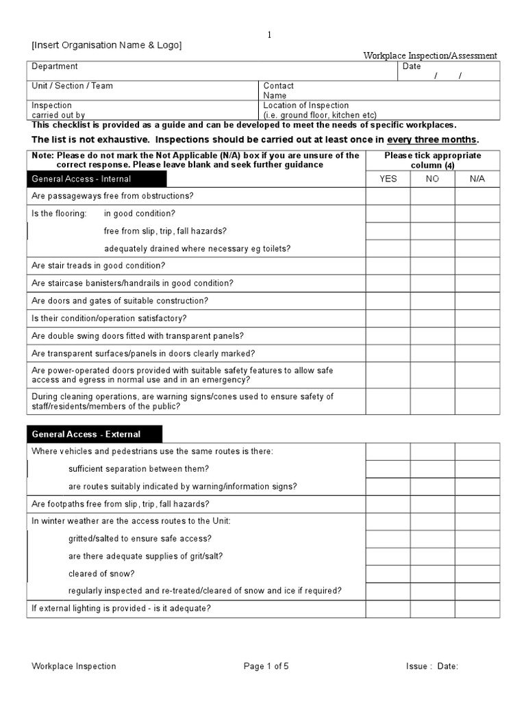Workplace Safety Inspection Checklist | PDF | Stairs | Personal ...