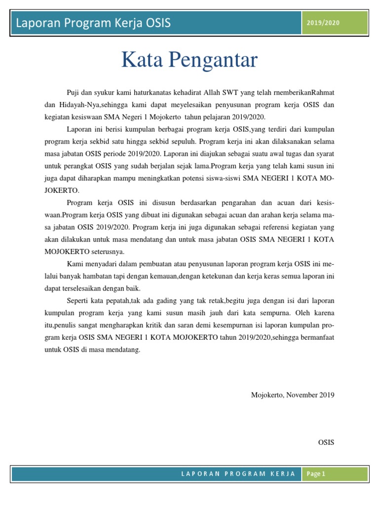 Laporan Program Kerja OSIS 2019/2020 | PDF | Bisnis | Pengelolaan ...