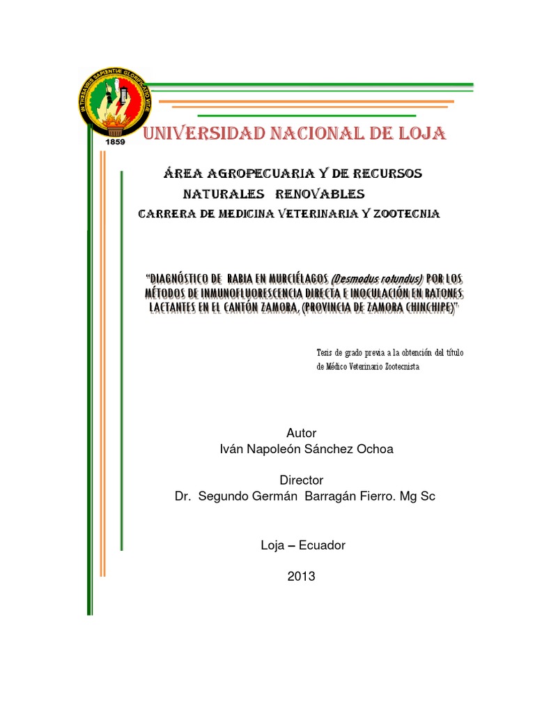 DIAGNÓSTICO DE RABIA EN MURCIÉLAGOS (Desmodus Rotundus) POR LOS MÉTODOS ...