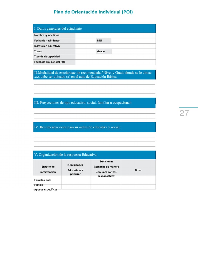 Plan de Orientación Individual Word | PDF | Salón de clases | Aprendizaje