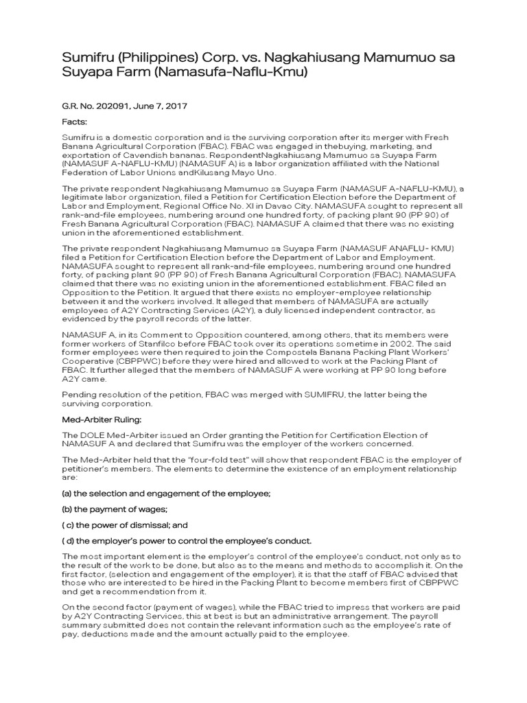 Jurisprudence - 4 Fold Test of Employee Employer Relationship | PDF ...